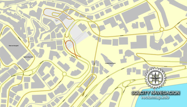 Monaco, France printable vector street City Plan map, full editable ...
