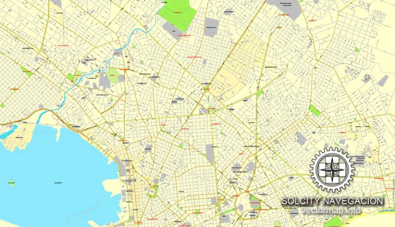 Montevideo, Uruguay, for Adobe illustrator, printable vector street ...