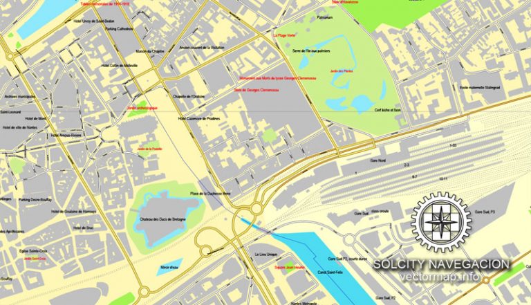 Nantes, France printable vector street City Plan map, full editable ...