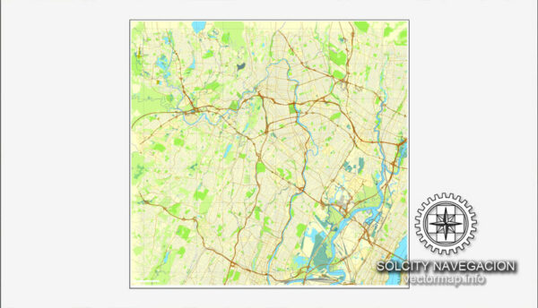 New York City Grande Map, US printable vector street City Plan 4 parts ...