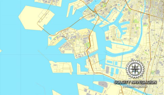 Osaka, Japan, for Adobe illustrator, printable vector street 4 parts ...