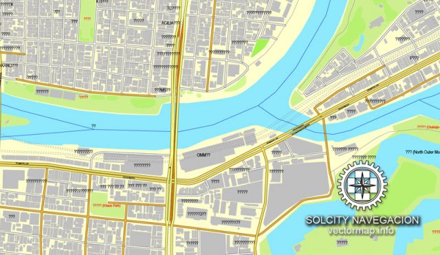 Osaka, Japan, for Adobe illustrator, printable vector street 4 parts ...