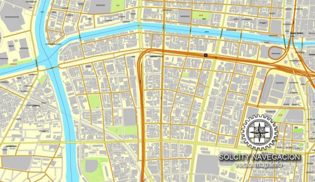 Osaka, Japan, for Adobe illustrator, printable vector street 4 parts ...