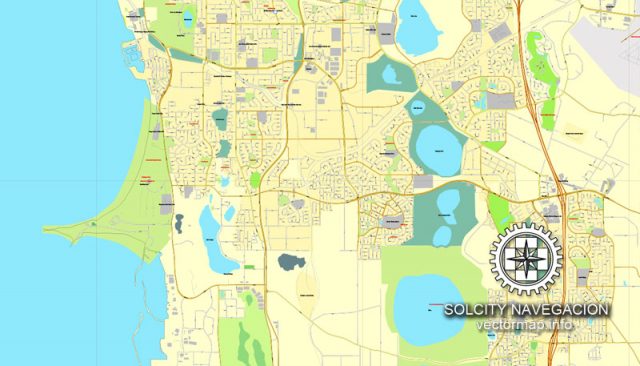 Perth, Australia, printable vector street City Plan map, full editable ...