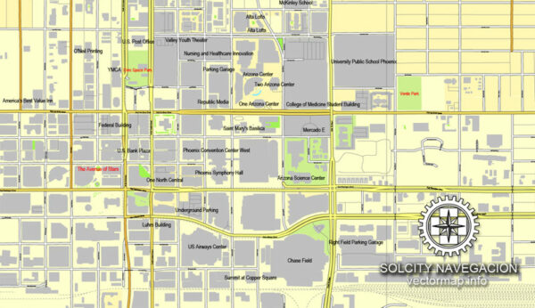 Phoenix, Arizona, US printable vector street City Plan map, full ...