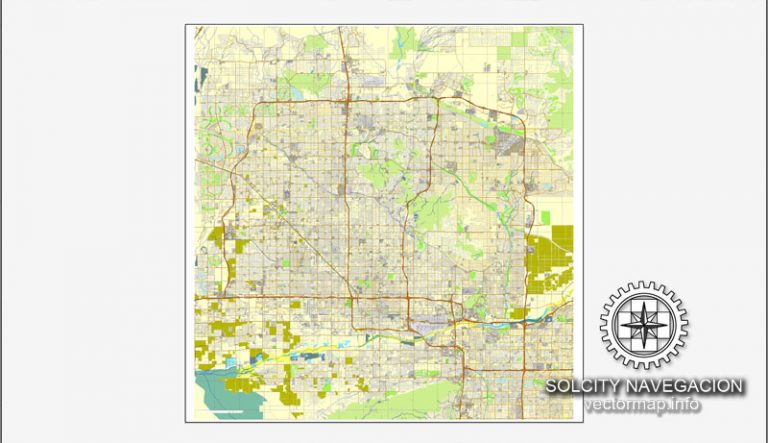 Phoenix, Arizona, US printable vector street City Plan map, full ...