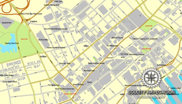 Portland, Maine, US printable vector street City Plan map, full ...