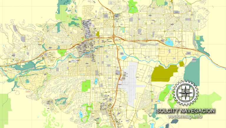 Reno, Nevada, US printable vector street City Plan map, full editable ...