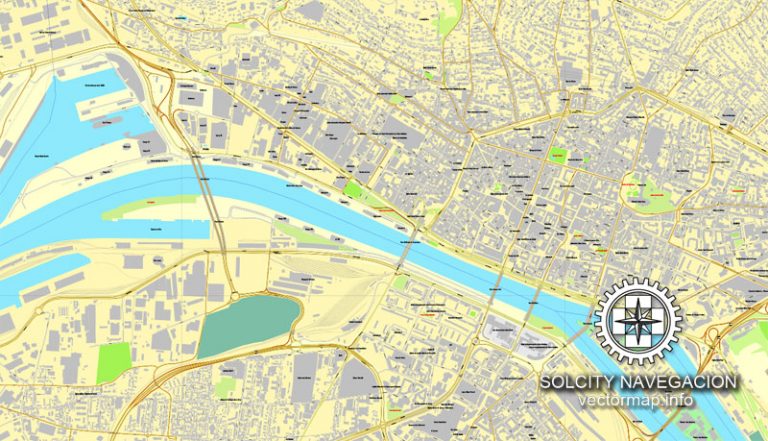 Rouen, France printable vector street City Plan map, full editable ...