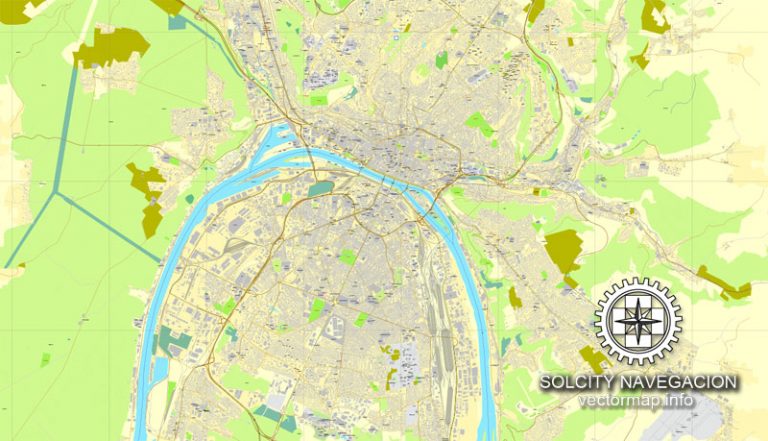 Rouen, France printable vector street City Plan map, full editable ...