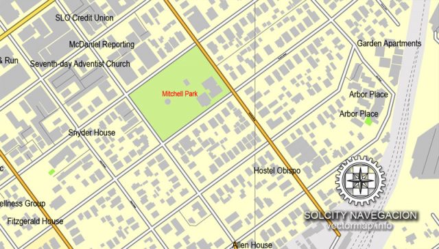 San Luis Obispo, California, US printable vector street City Plan map ...