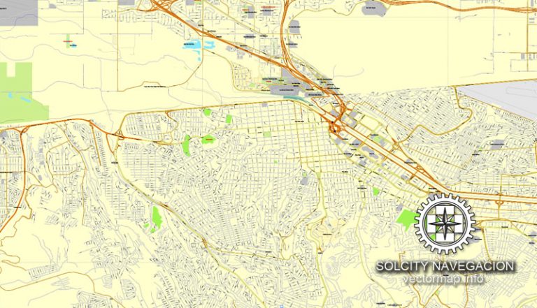 San Diego + Tijuana, California, US/MX printable vector street City ...