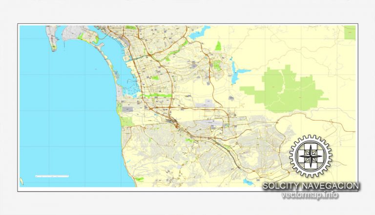 San Diego + Tijuana, California, US/MX printable vector street City ...
