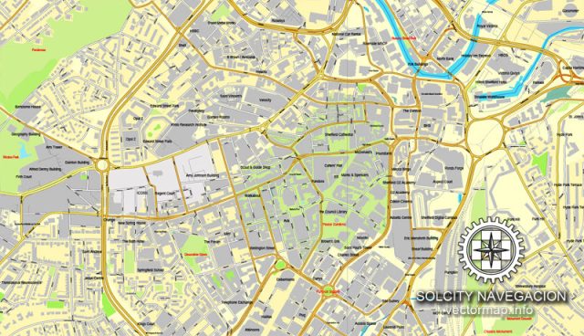 Sheffield UK Great Britain printable vector street map: City Plan full ...