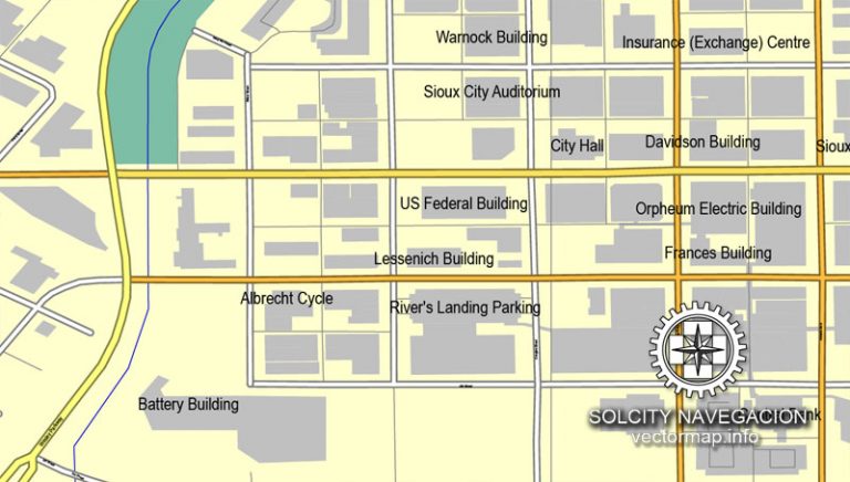 Sioux City, Iowa, US printable vector street City Plan map, full ...