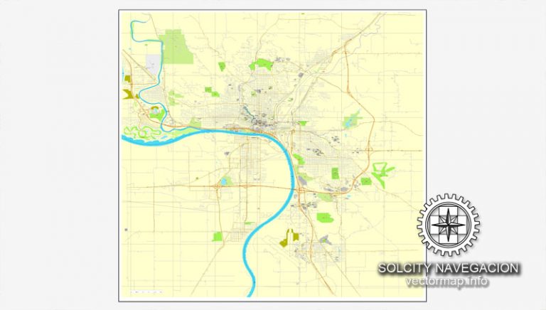Sioux City, Iowa, US printable vector street City Plan map, full ...