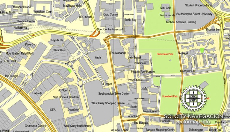 Southampton UK Great Britain, printable vector street map: City Plan ...