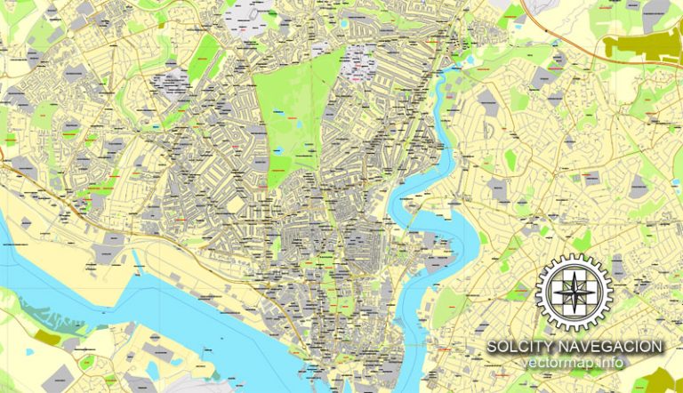 Southampton UK Great Britain, printable vector street map: City Plan ...