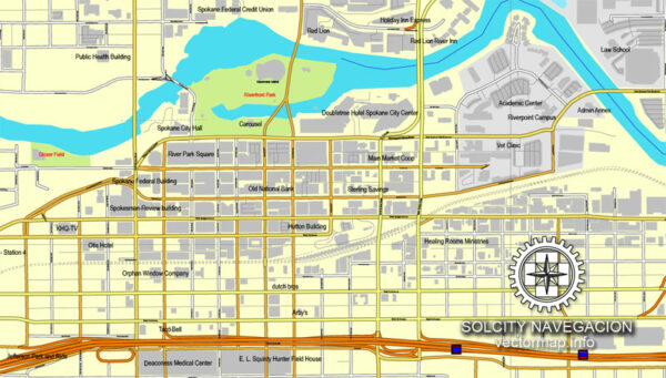Spokane, Washington, US printable vector street City Plan map, full ...