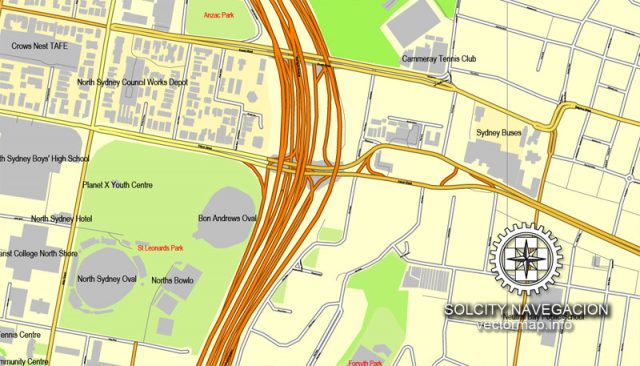 Sydney, Australia in Adobe PDF, printable vector street 4 parts City ...