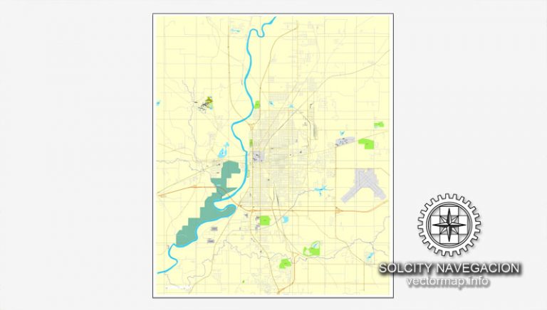 Terre-Haute, Indiana, US printable vector street City Plan map, full ...