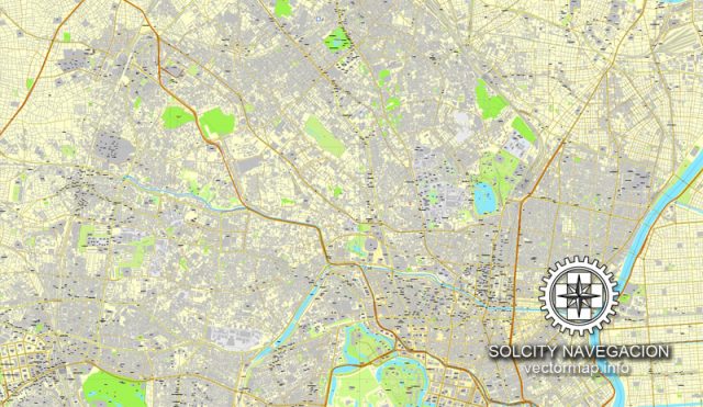 Tokyo, Japan in Adobe illustrator, printable vector street 9 parts City ...