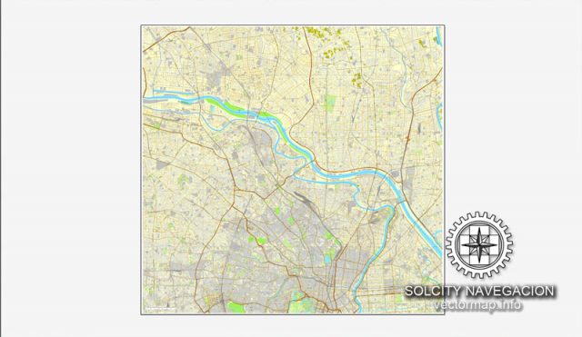 Tokyo, Japan in Adobe illustrator, printable vector street 9 parts City ...