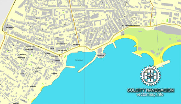 Toulon, France printable vector street City Plan map, full editable ...