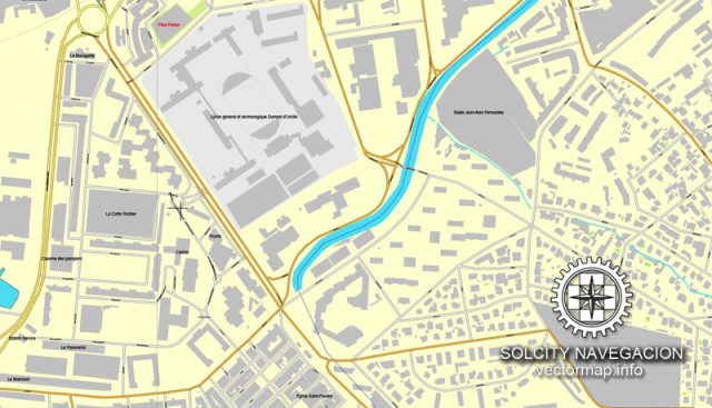 Toulon, France printable vector street City Plan map, full editable ...