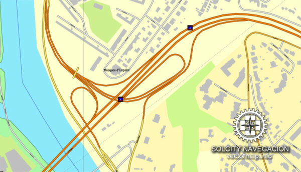 Toulouse, France printable vector street City Plan map, full editable ...