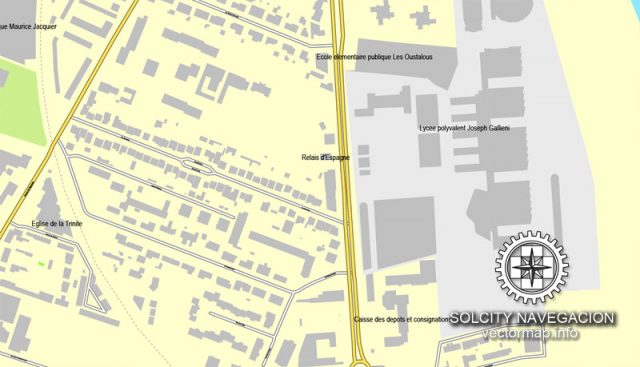 Toulouse, France printable vector street City Plan map, full editable ...