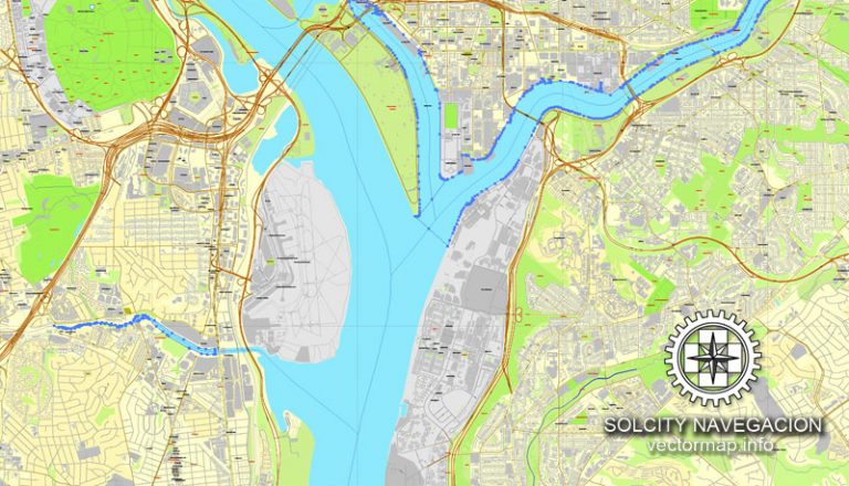 Washington DC Map US printable vector detailed City Plan full editable ...