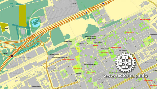 Barcelona, Spain, printable vector street City Plan map, full editable ...