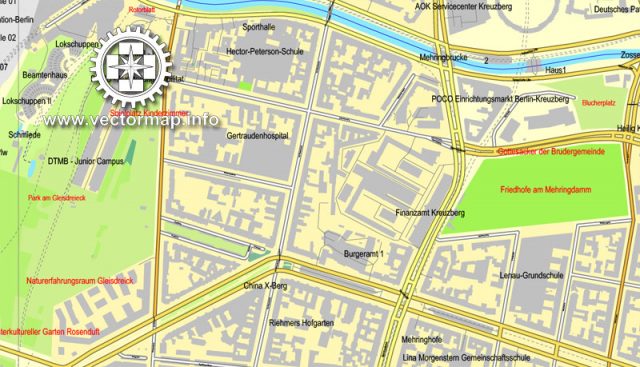 Berlin Map Vector Germany printable street map in 4 parts City Plan ...