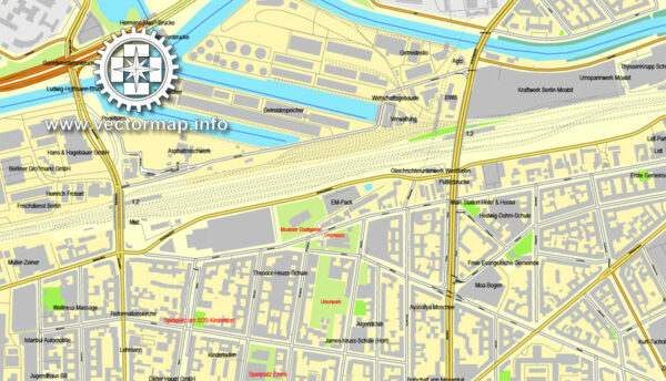 Berlin Map Vector Germany printable street map in 4 parts City Plan ...