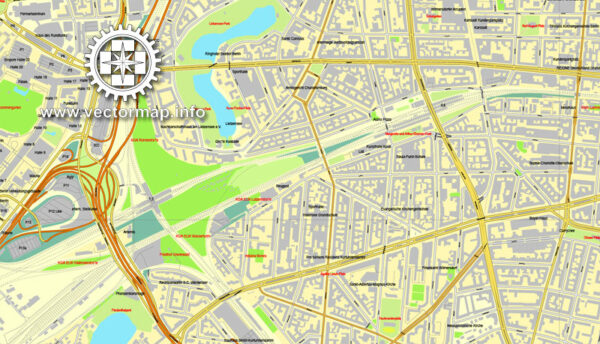 Berlin Map Vector Germany printable street map in 4 parts City Plan ...