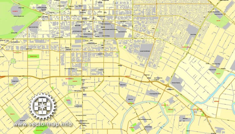 Christchurch, New Zealand in Adobe Illustrator, printable vector street ...