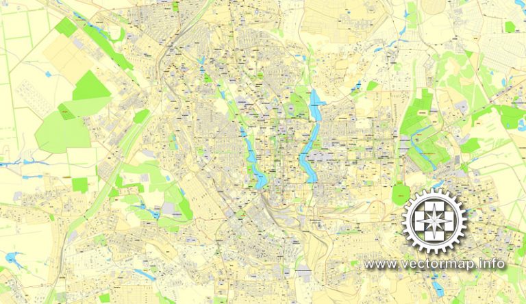 Donetsk, Ukraine, printable vector street City Plan map, full editable ...