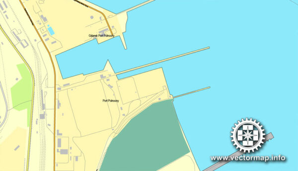 Gdansk + Sopot + Gdynia, Poland, printable vector street map, City Plan ...