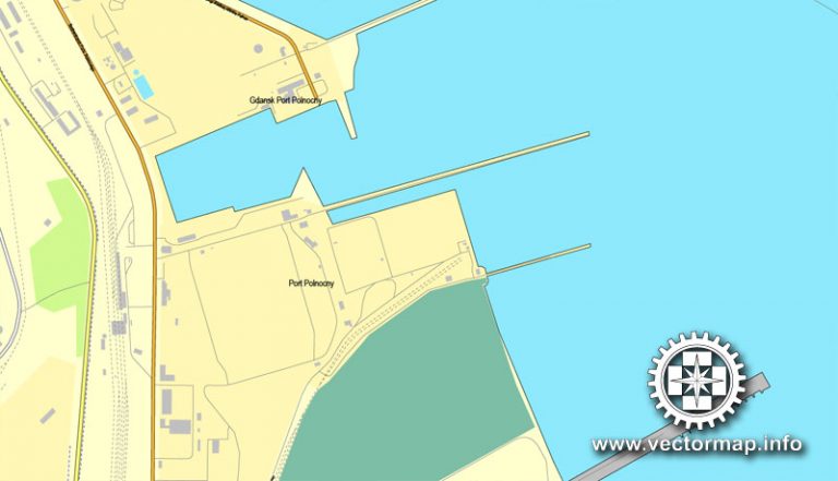 Gdansk + Sopot + Gdynia, Poland, printable vector street map, City Plan ...
