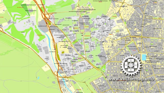 Madrid, Spain, printable vector street City Plan map, full editable ...
