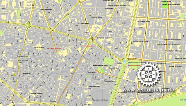 Madrid, Spain, printable vector street City Plan map, full editable ...