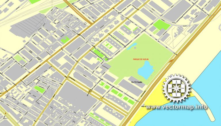 Malaga, Spain, printable vector street City Plan map, full editable ...