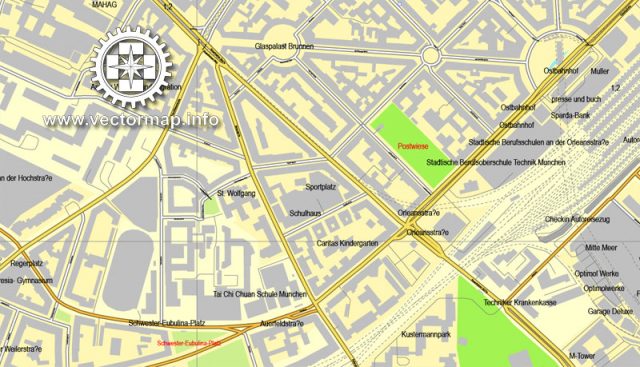 City Map Munchen Vector Urban Plan Adobe Illustrator Editable Street Map