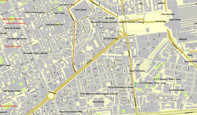 Naples / Napoli, Italy, printable vector street map City Plan, full ...