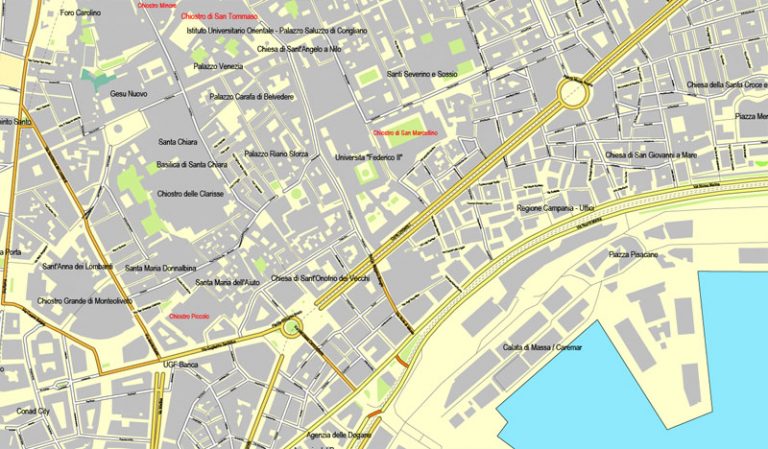 Naples / Napoli, Italy, printable vector street map City Plan, full ...