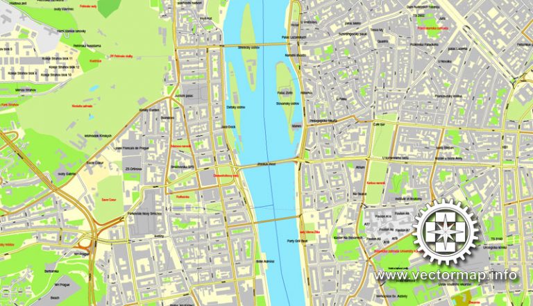 Prague, Czech Republic, printable vector street City Plan map, full ...