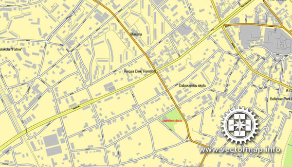 Riga, Latvia, printable vector street map, City Plan, full editable ...