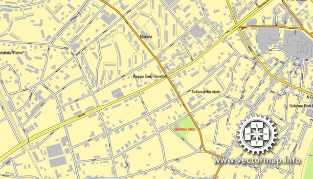 Riga, Latvia, printable vector street map, City Plan, full editable ...