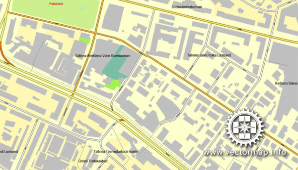 Tallinn, Estonia, printable vector street map, City Plan, full editable ...